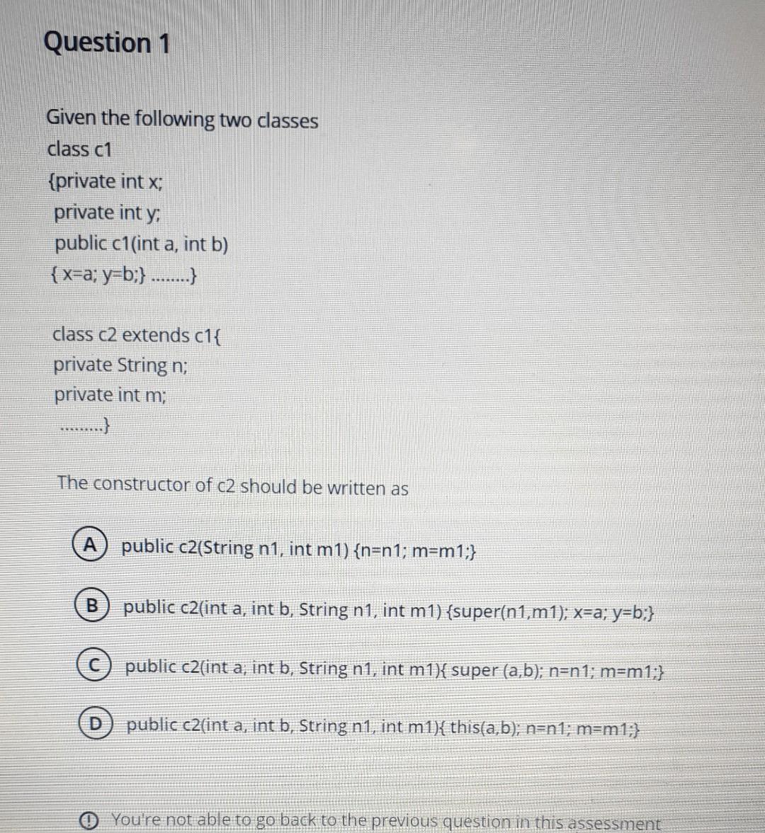 Solved Question 1 Given the following two classes class 1 | Chegg.com
