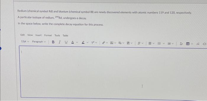 Solved Redium (chemical symbol Rd) and bluelum (chemical | Chegg.com