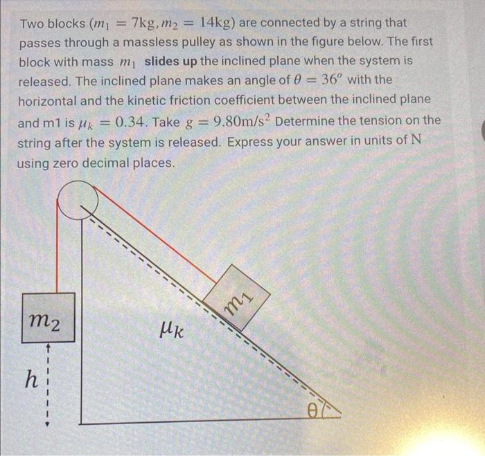Solved Two blocks (m1=7 kg,m2=14 kg) are connected by a | Chegg.com