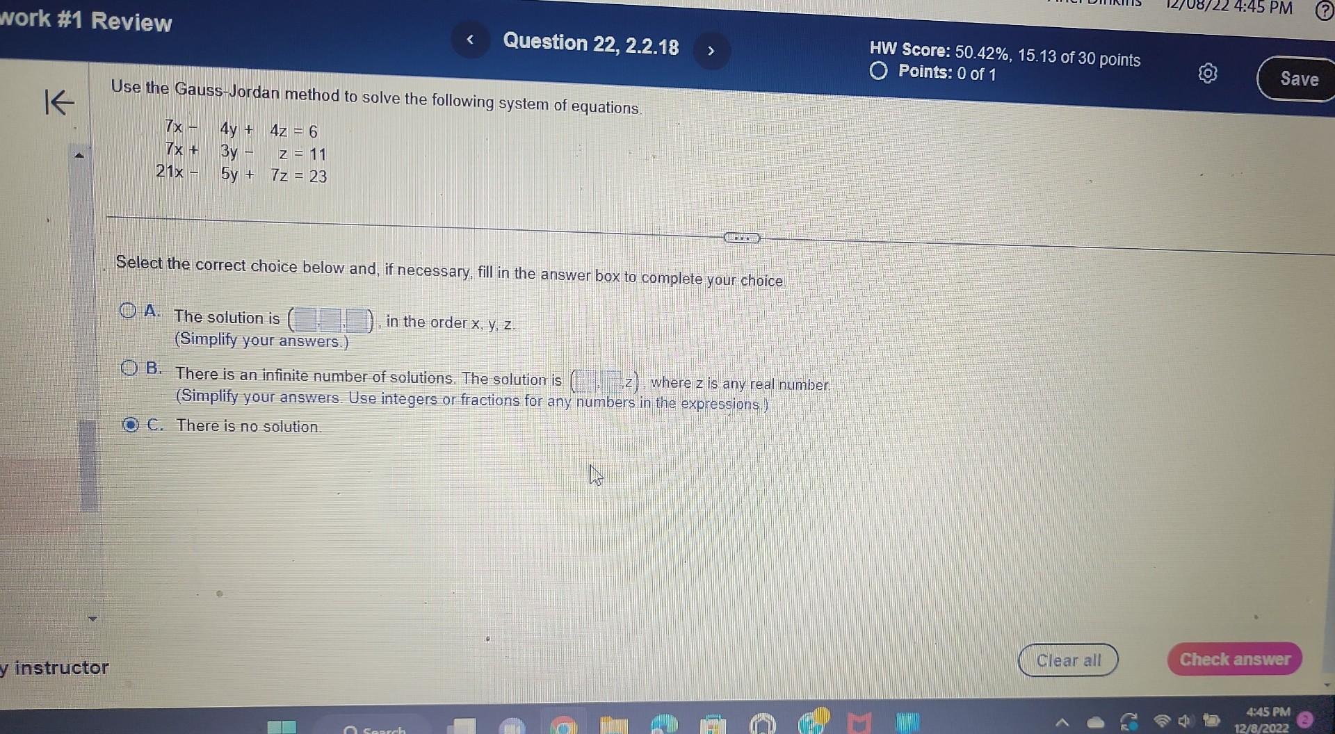 Solved Use the Gauss-Jordan method to solve the following | Chegg.com