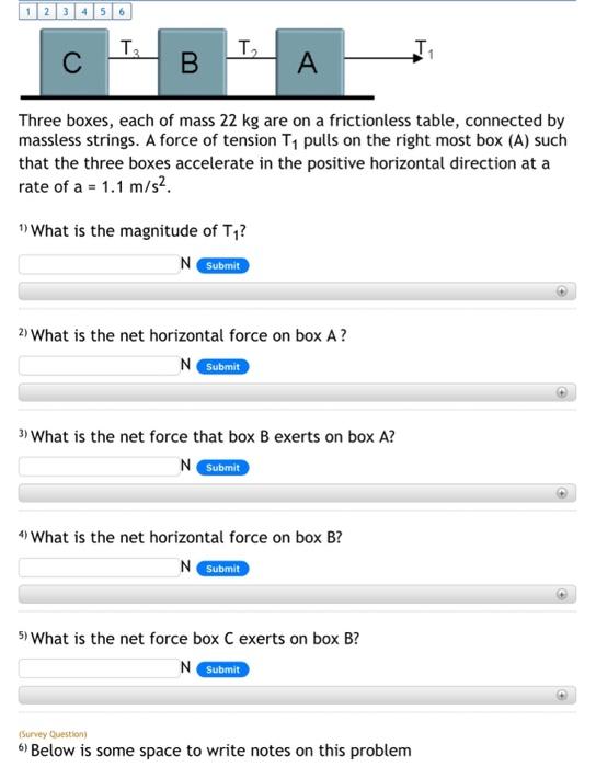 Solved Three boxes, each of mass 22 kg are on a frictionless | Chegg.com