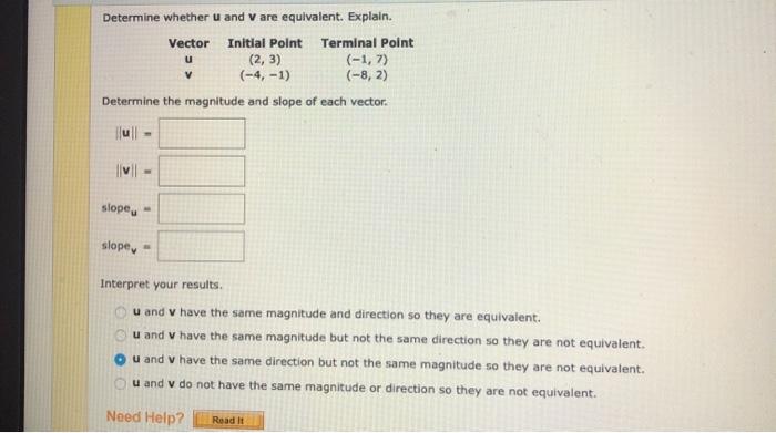 Solved Determine whether u and V are equivalent. Explain. | Chegg.com
