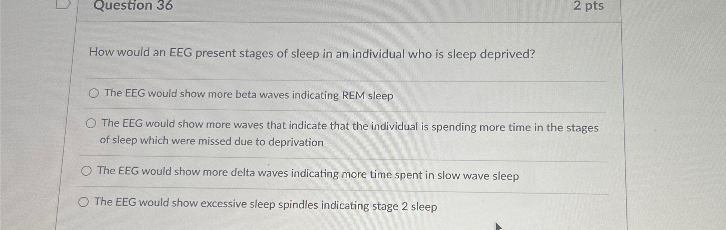 Solved Question 362 ﻿ptsHow would an EEG present stages of | Chegg.com