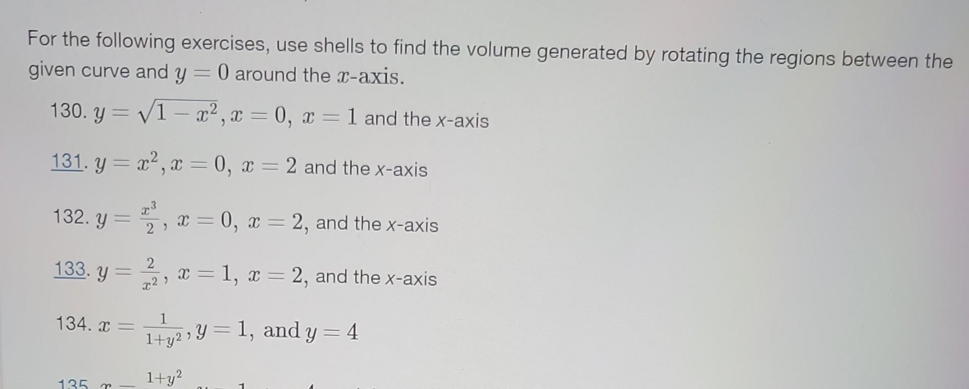 Solved For the following exercises, use shells to find the | Chegg.com