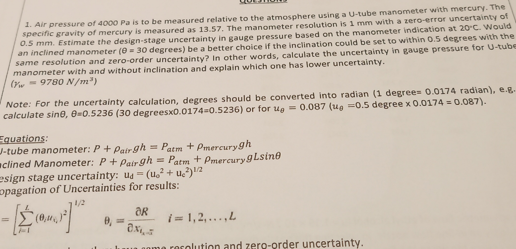 Solved Air pressure of 4000 ﻿Pa is to be measured relative | Chegg.com