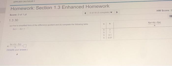 Solved APPLIED CALCULUS 1 Homework: Section 1.3 Enhanced | Chegg.com Solved APPLIED CALCULUS 1 Homework: Section 1.3 Enhanced | Chegg.com