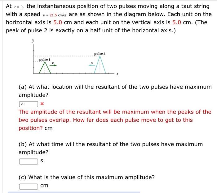 Solved At t=0, the instantaneous position of two pulses | Chegg.com