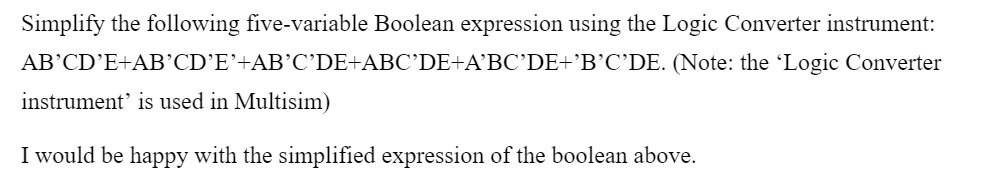Solved Simplify the following five-variable Boolean | Chegg.com