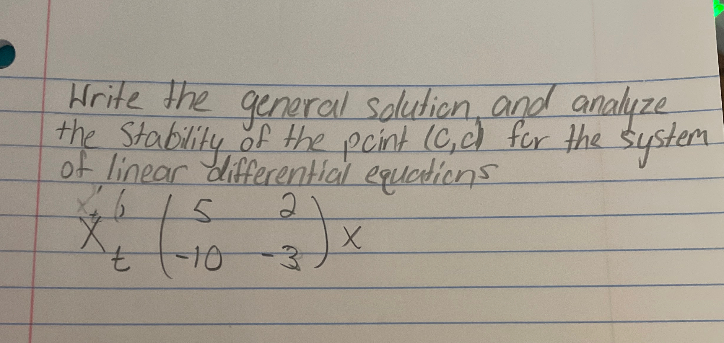 Solved Write the general solution, and analyze the Stability | Chegg.com