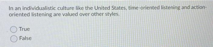 Solved In an individualistic culture like the United States, | Chegg.com