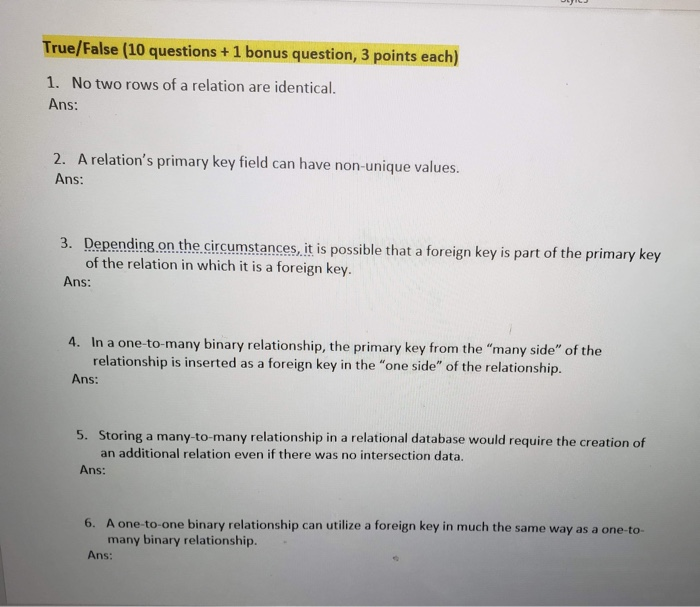 Solved 7. Intersection data in a relational database is | Chegg.com
