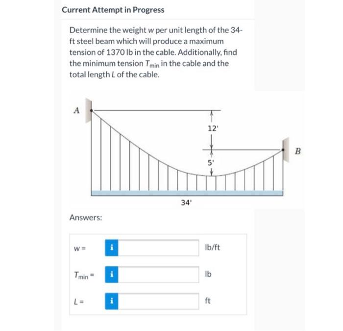 Solved Current Attempt in Progress Determine the weight w | Chegg.com