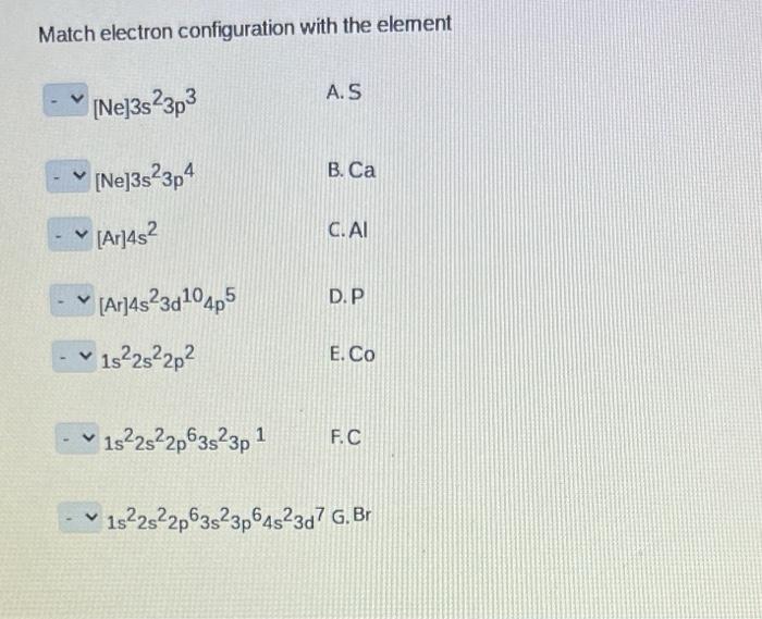 Solved Match electron configuration with the element | Chegg.com