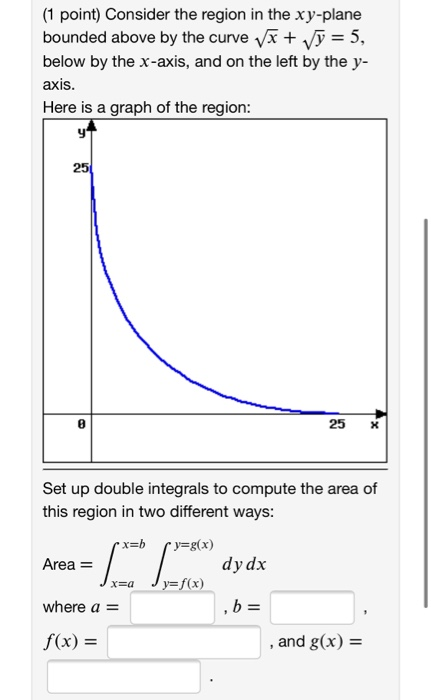 Solved (1 point) Consider the region in the xy-plane bounded | Chegg.com