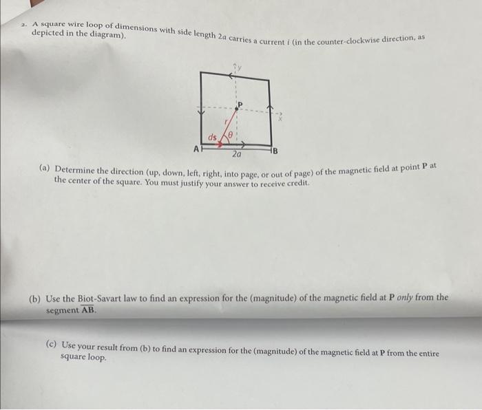 Solved 2. A square wire loop of dimensions with side length | Chegg.com