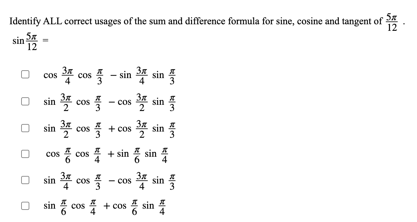 Solved Identify ALL correct usages of the sum and difference | Chegg.com