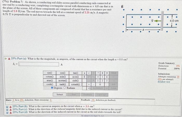 Solved (7\%) Problem 7: As shown, a conducting rod shides | Chegg.com