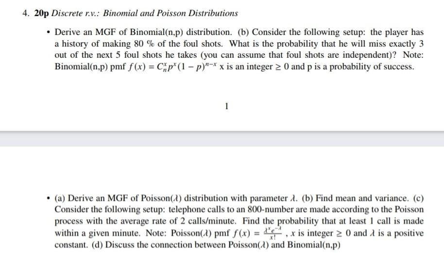 Solved 4. 20p Discrete r.v.: Binomial and Poisson | Chegg.com