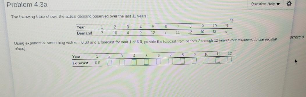 Solved Problem 4.3a Question Help The following table shows | Chegg.com