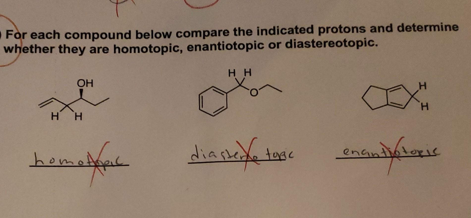 Solved For each compound below compare the indicated protons | Chegg.com