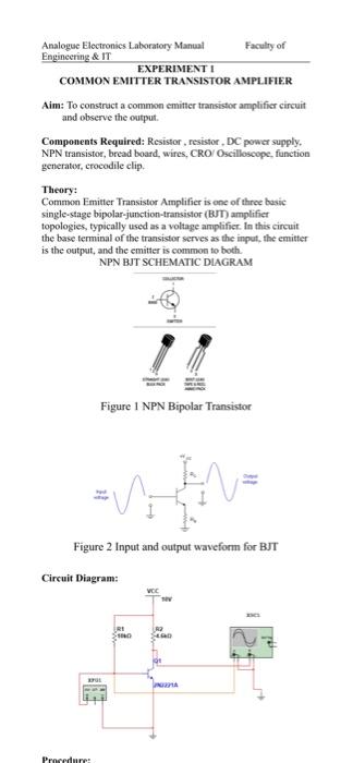 Solved Analogue Electronics Laboratory Manual Faculty of | Chegg.com