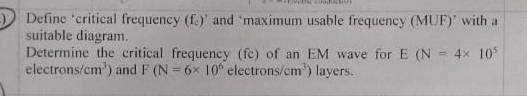 Solved Define 'critical frequency (fc) ' ﻿and 'maximum | Chegg.com