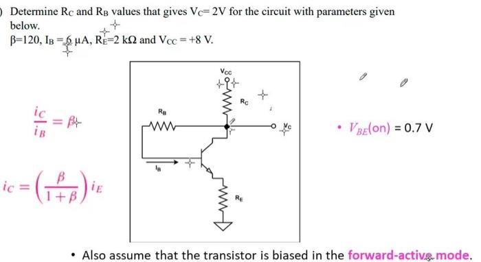 Solved Determine RC and RB values that gives VC=2 V for the | Chegg.com