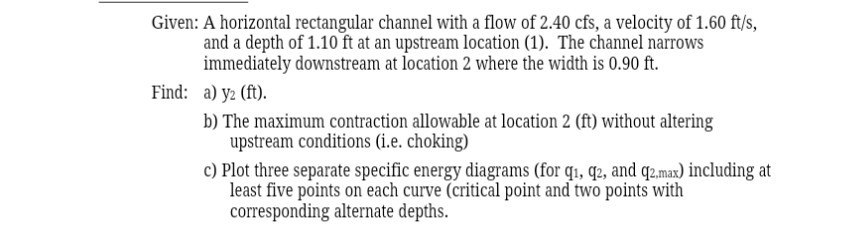 Solved Given: A horizontal rectangular channel with a flow | Chegg.com