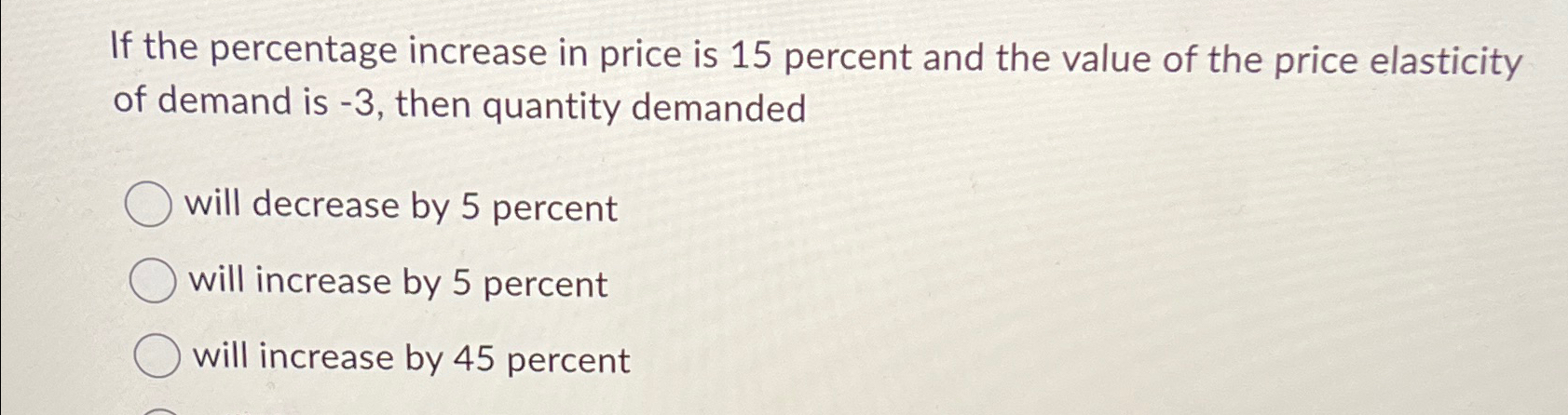 Solved If the percentage increase in price is 15 ﻿percent | Chegg.com