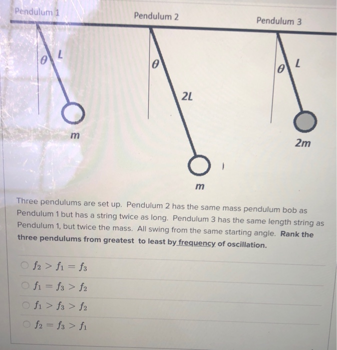 Solved Pendulum 1 Pendulum 2 Pendulum 3 2L 2m m Three | Chegg.com