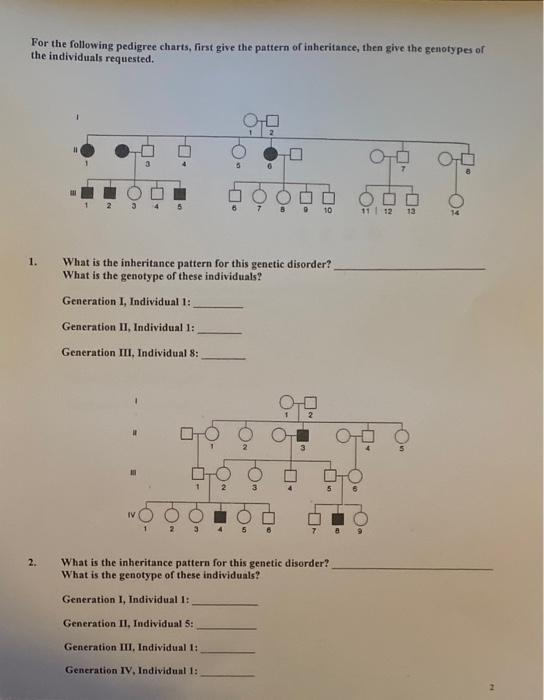 Solved Name PEDIGREE CHARTS We will study pedigree charts in | Chegg.com