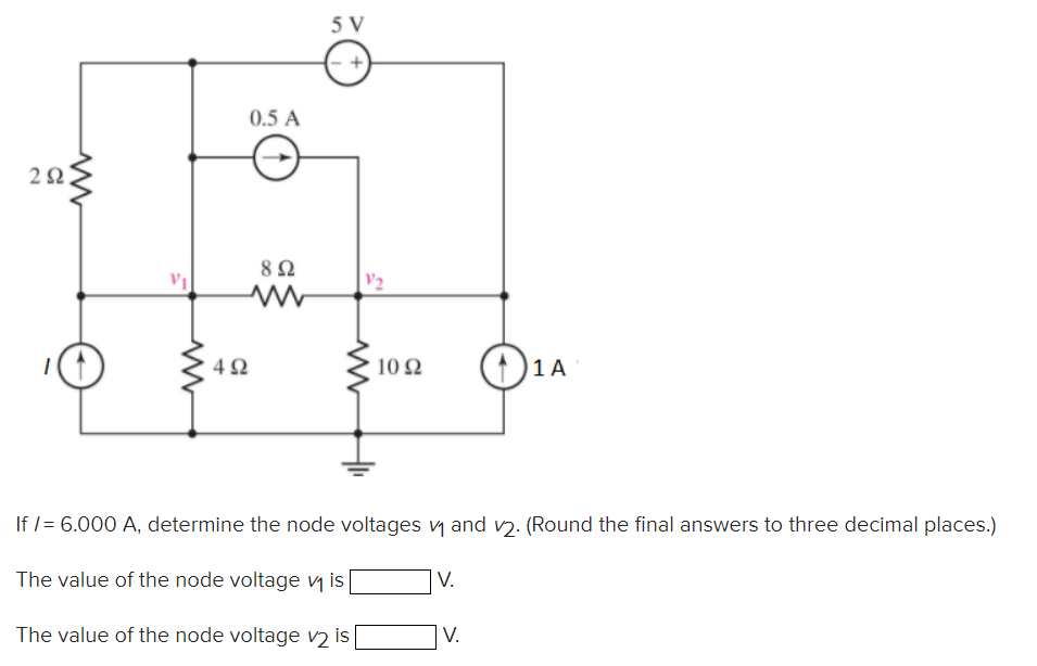 Solved If I=6.000A, ﻿determine the node voltages v1 ﻿and | Chegg.com