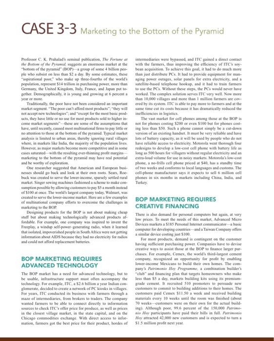 CASE 3-3 Marketing to the Bottom of the | Chegg.com