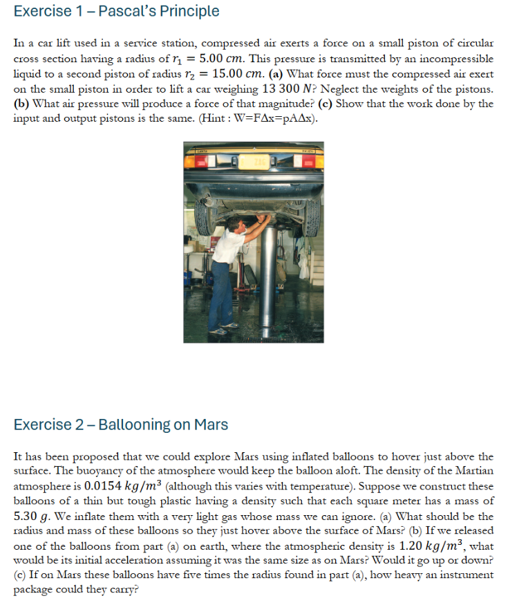 Solved Exercise 1 - ﻿Pascal's PrincipleIn a car lift used in | Chegg.com