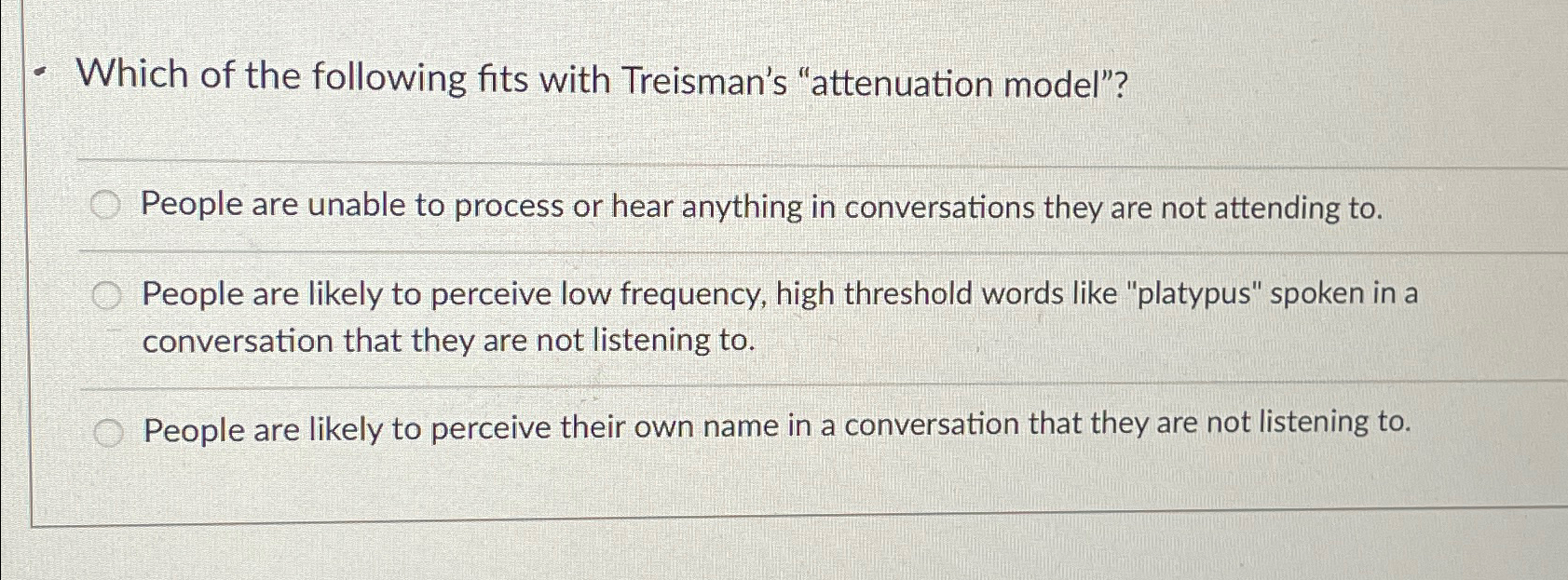 Solved Which of the following fits with Treisman's | Chegg.com