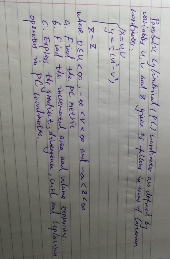 Solved Parabolic Cylindrical (PC) coordinates are defined by | Chegg.com