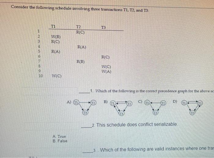 Solved Consider the following schedule involving three | Chegg.com
