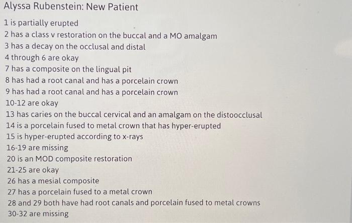 I need help with tooth 2, the patient has a class V | Chegg.com