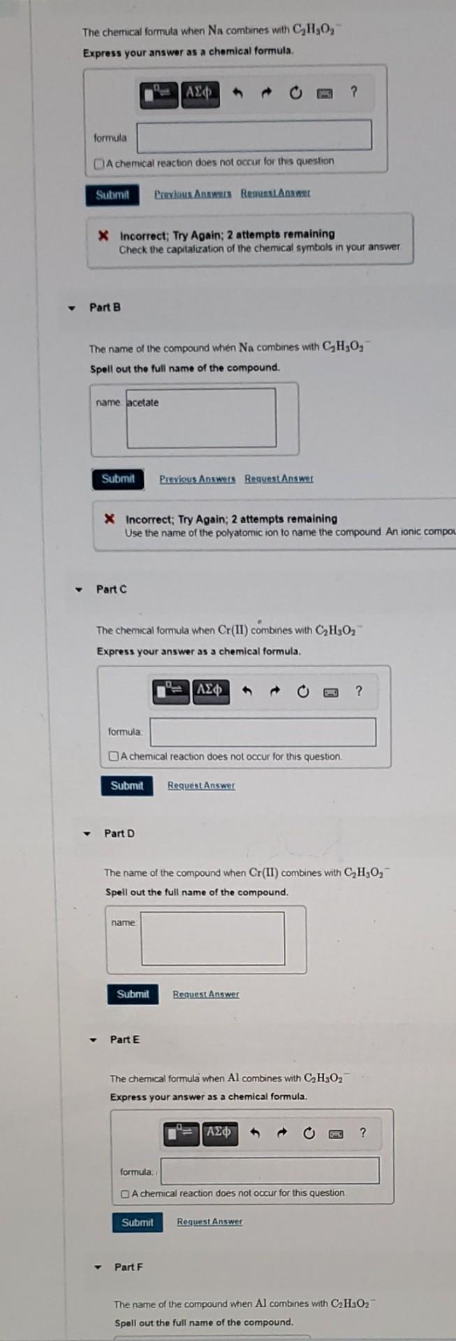Solved The chemical formula when Na combines with C2H3O2 | Chegg.com