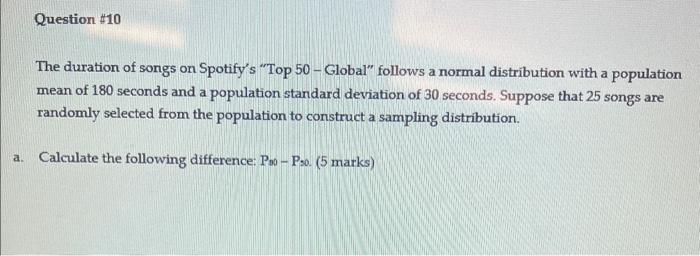 Solved The duration of songs on Spotify's "Top 50 - Global" | Chegg.com