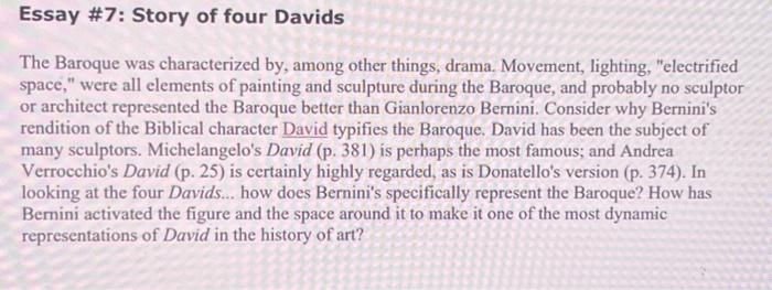 Essay #7: Story of four Davids The Baroque was | Chegg.com