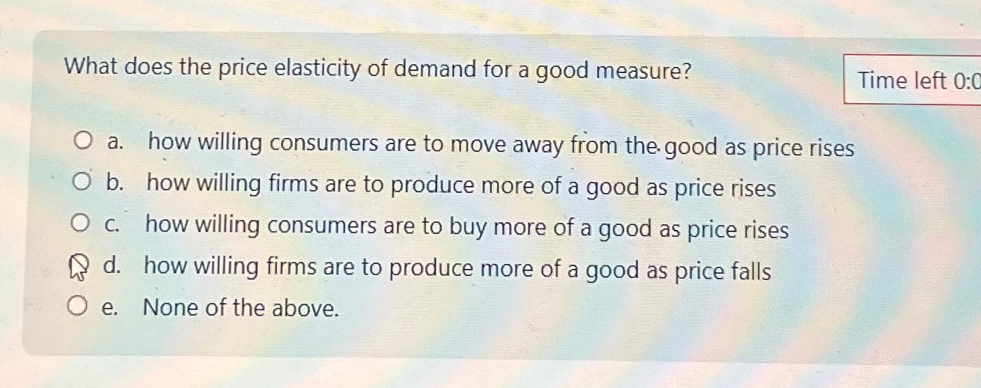 Solved What does the price elasticity of demand for a good | Chegg.com