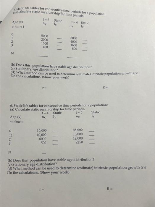 Solved 5. Static life tables for consecutive time periods | Chegg.com