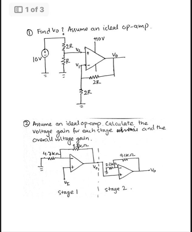 Solved 1 ﻿of 3n Find v0 ? ﻿Assume an icleal op-amp.(2) | Chegg.com
