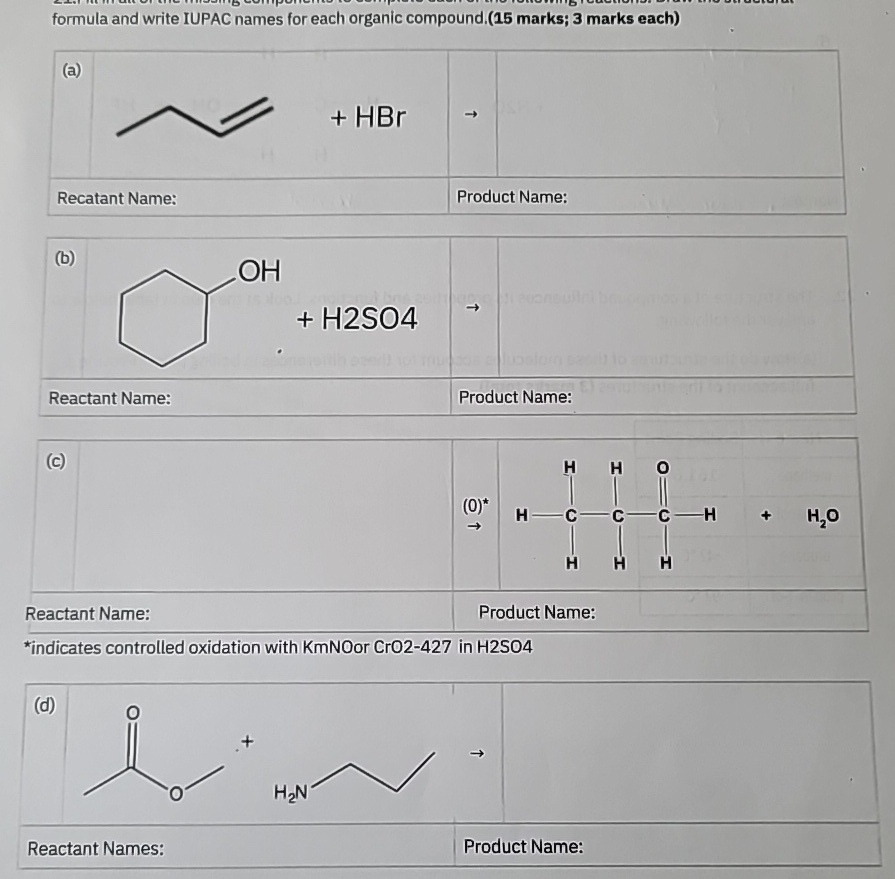 Solved formula and write IUPAC names for each organic | Chegg.com