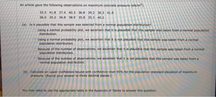 Solved An article gave the following observations on maximum | Chegg.com