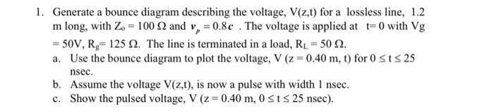 Solved 1. Generate a bounce diagram describing the voltage, | Chegg.com