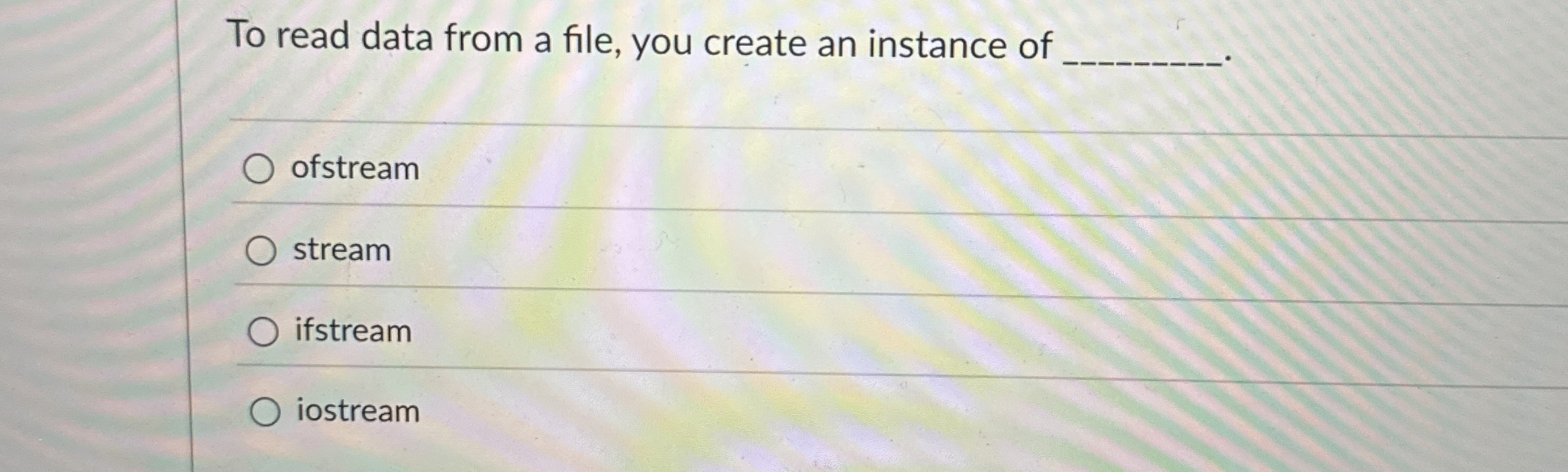 High Quality SOLUTION To read data from a file, you create an instance | Chegg.com