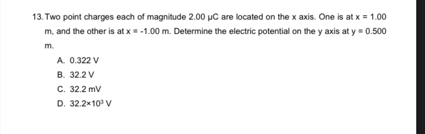 Solved Two point charges each of magnitude 2.00μC ﻿are | Chegg.com