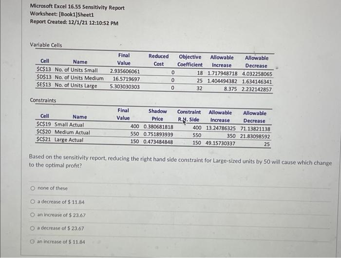 Solved Result: Solver found a solution. All constraints and | Chegg.com